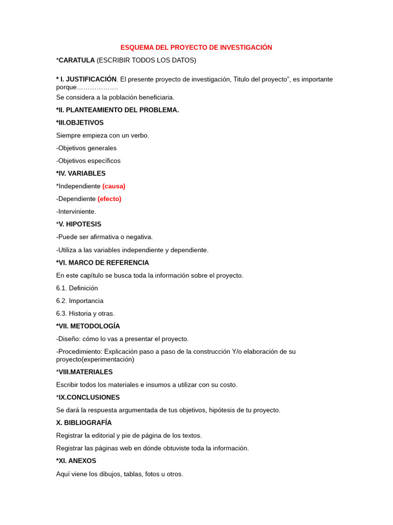 Esquema Del Proyecto de Investigación | PDF