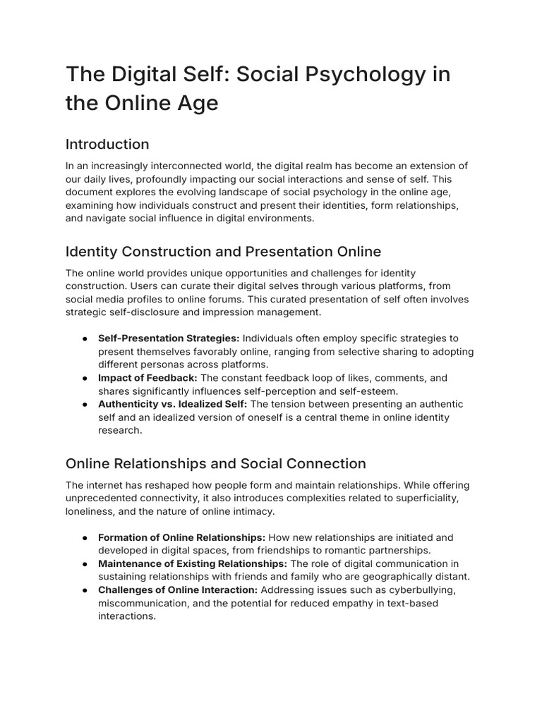 The Digital Self Social Psychology in the Online Age | PDF | Identity ...