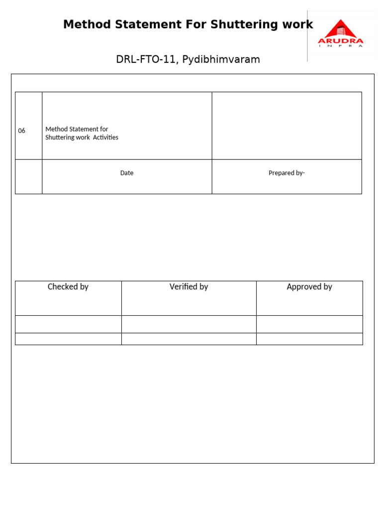 Shuttering Work Method Statement Guide | PDF | Personal Protective ...