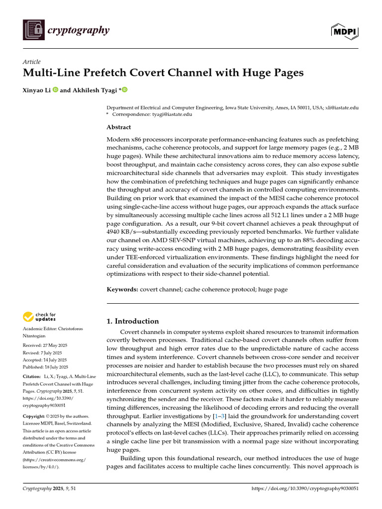 Multi-Line Prefetch Covert Channel With Huge Pages | PDF | Cpu Cache | Central Processing Unit