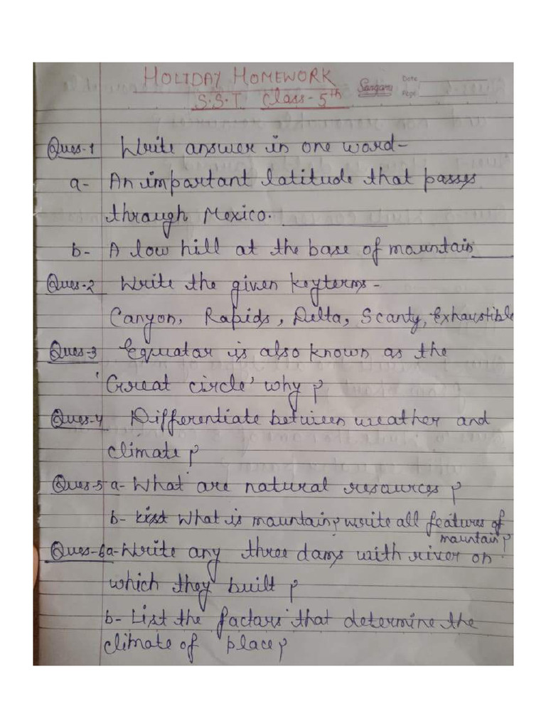 Class-5 Holiday Homework | PDF