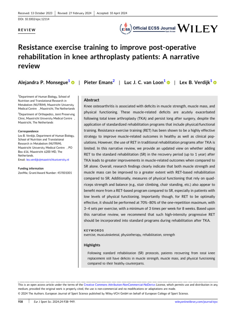 Resistance Exercise Training To Improve Post Operative Rehabilitation ...