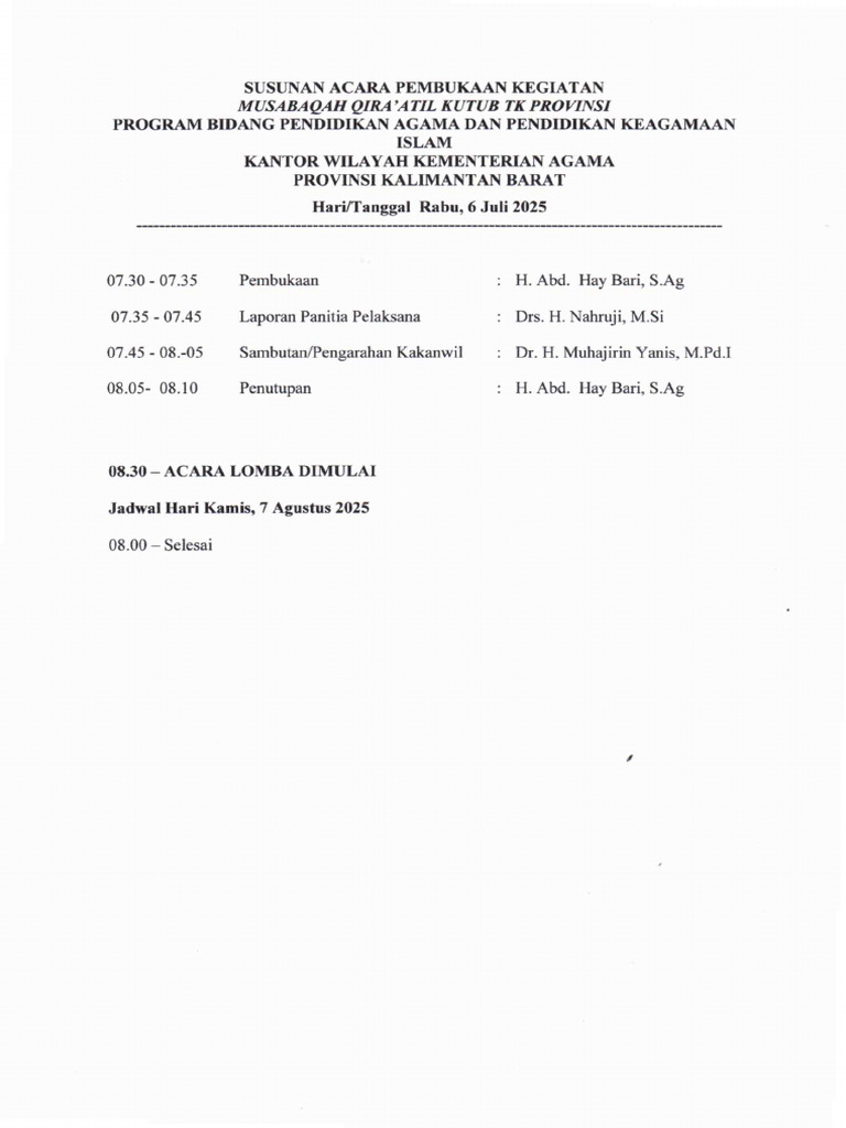 Pembukaan Dan Susunan Acara Lomba | PDF