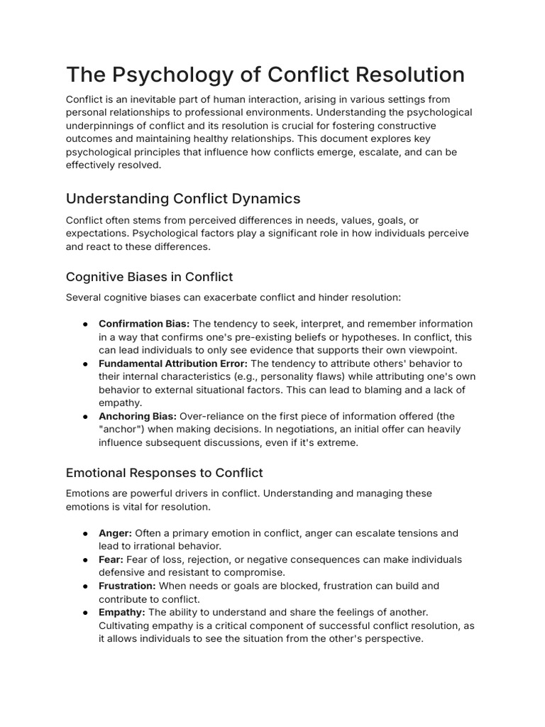 Psychology of Conflict Resolution | PDF | Conflict (Process) | Conflict ...