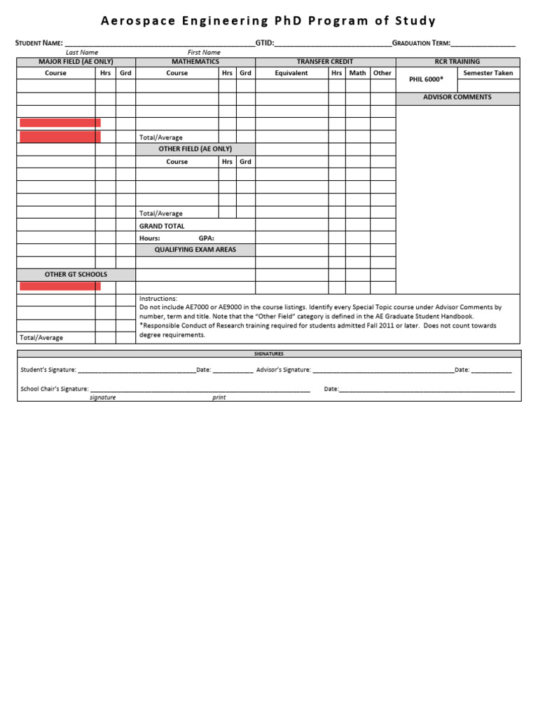 Aerospace Engineering PhD Study Plan | PDF