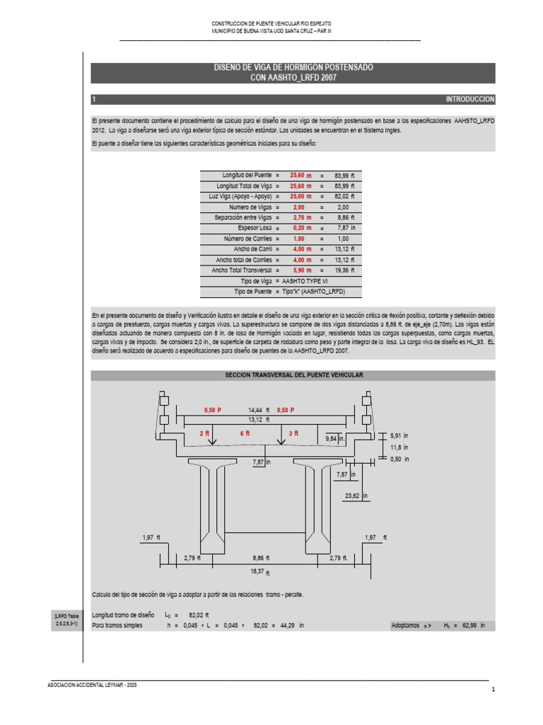 DISEÑO VIGA POSTENSADA L=25.60m_H=1.60 PARA PUENTE VEHICULAR | PDF | Viga (Estructura) | Puente
