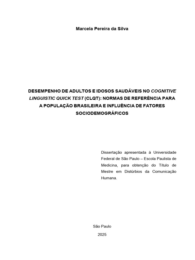 Desempenho de Adultos e Idosos Saudáveis No Cognitive Linguistic Quick ...