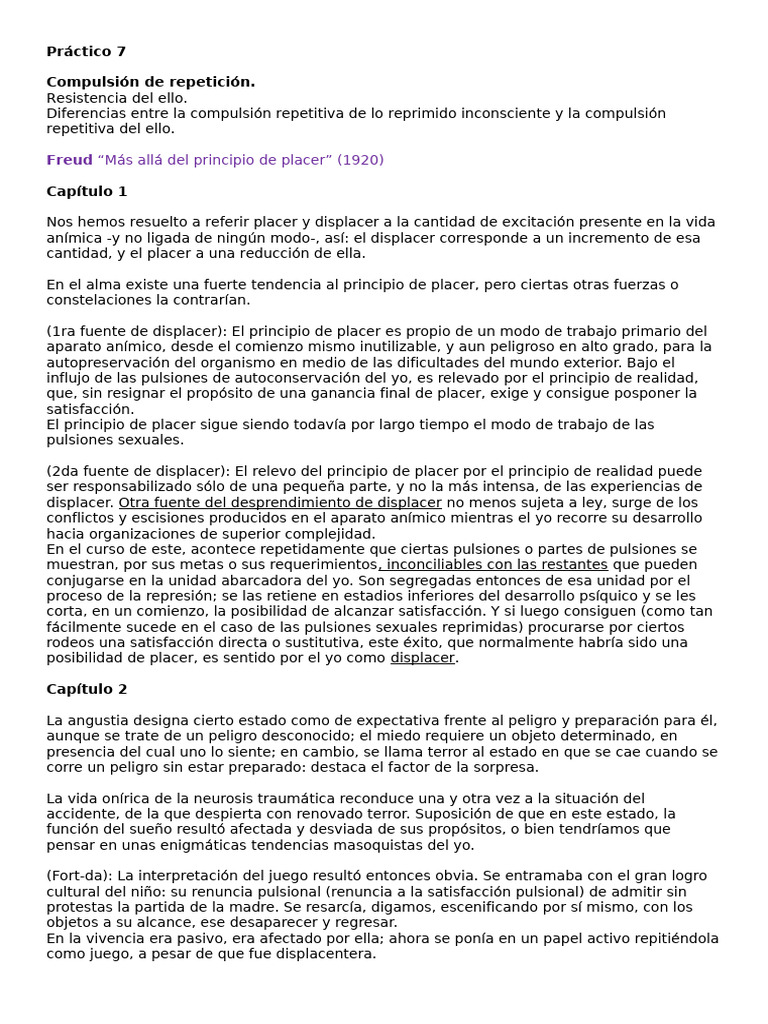 Compulsión de Repetición en Freud | PDF | Mente inconsciente | Neurosis
