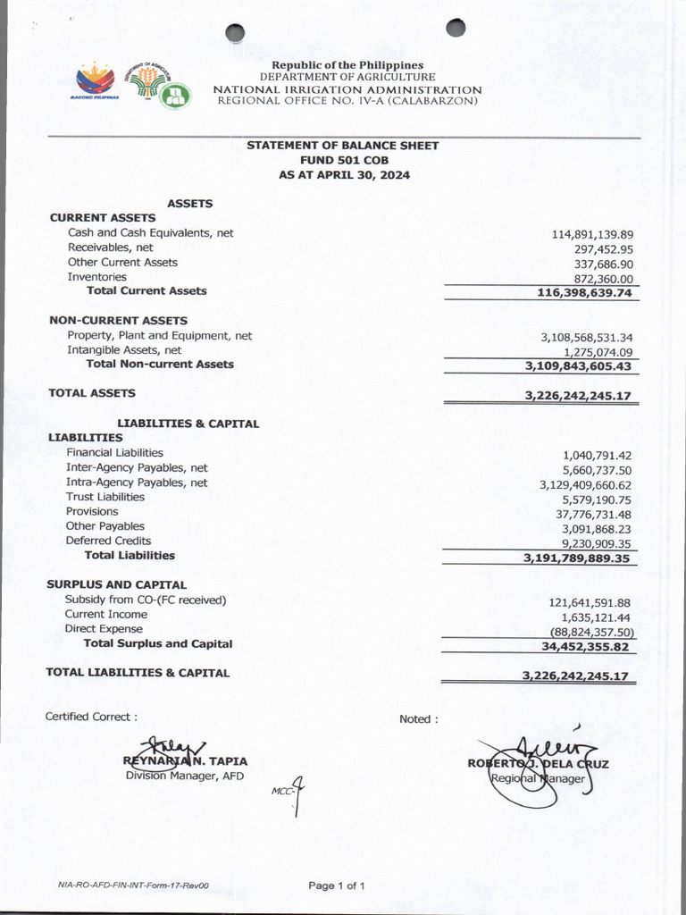 Balance Sheet (April 2024) | PDF
