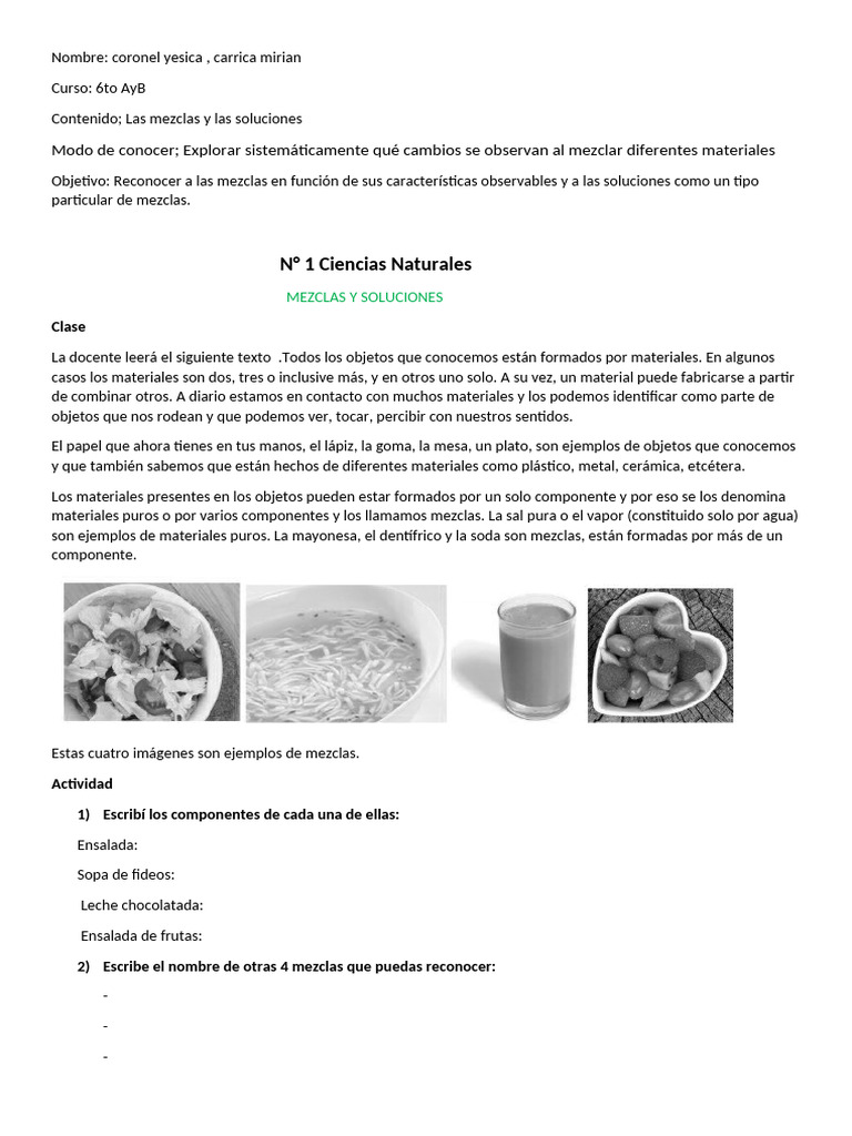 Actividades de Mezclas para Primaria | PDF | Mayonesa | Té