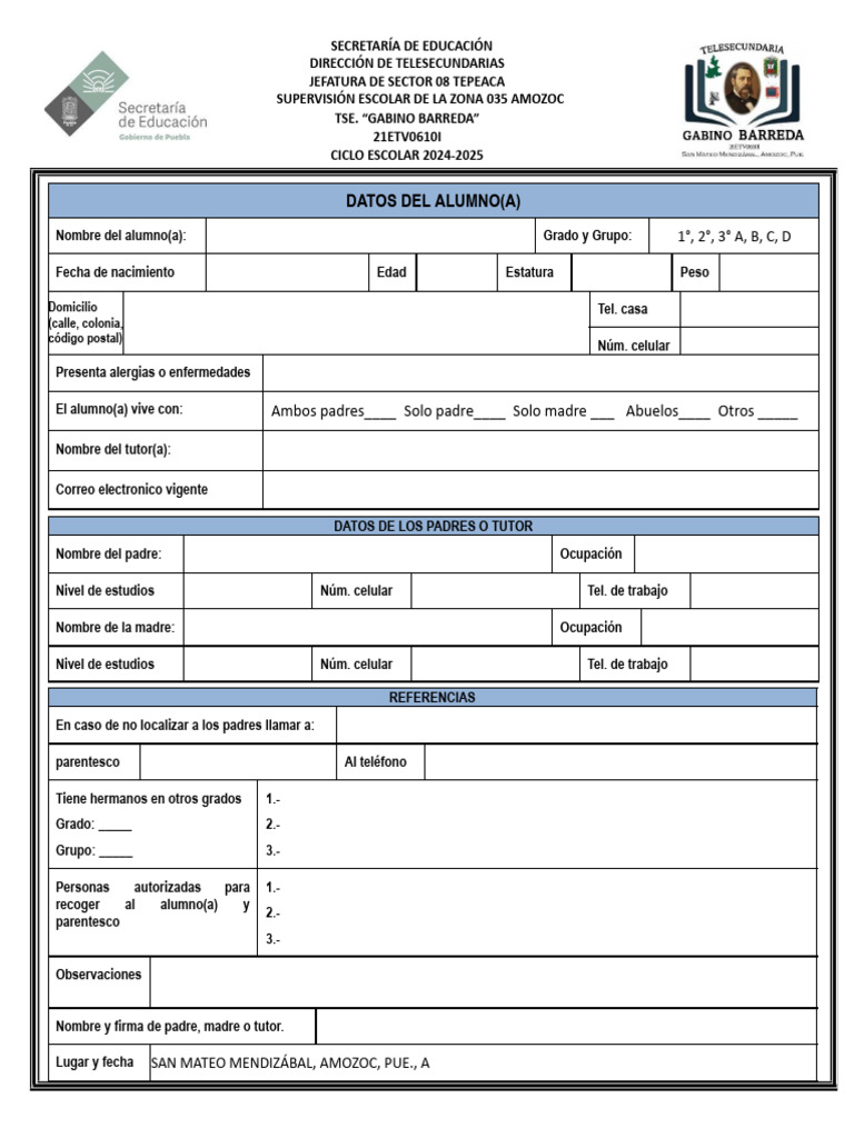 Hoja de Datos del Alumno 2024-2025 | PDF
