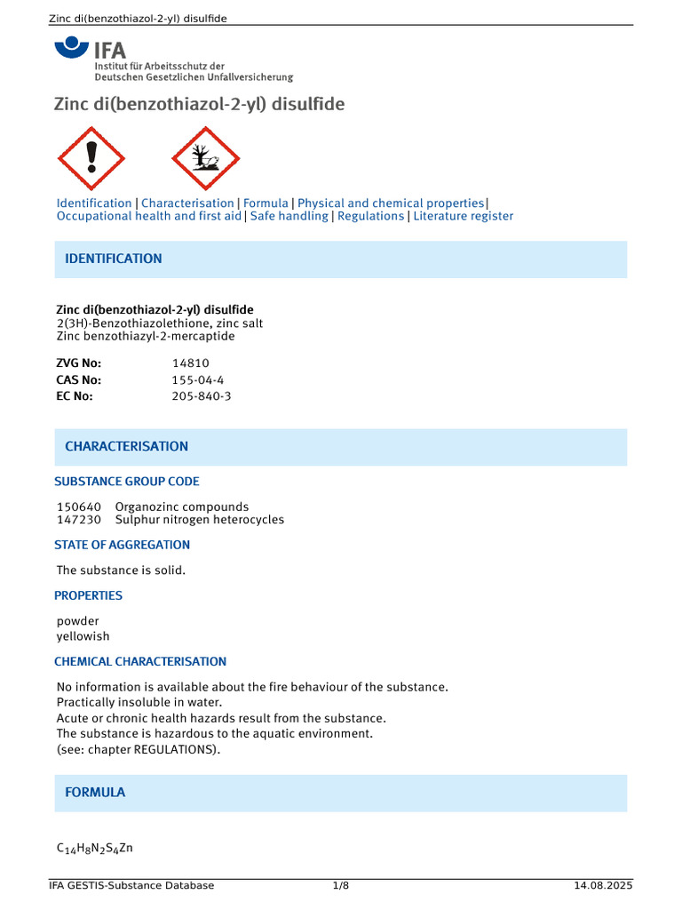 Zinc di(benzothiazol-2-yl) disulfide Safety | PDF | Oxide | Chemistry