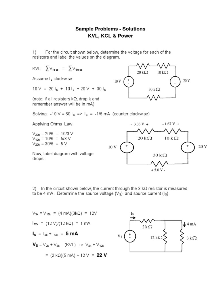 KVL and KCL Problem Solutions | PDF | Technology & Engineering