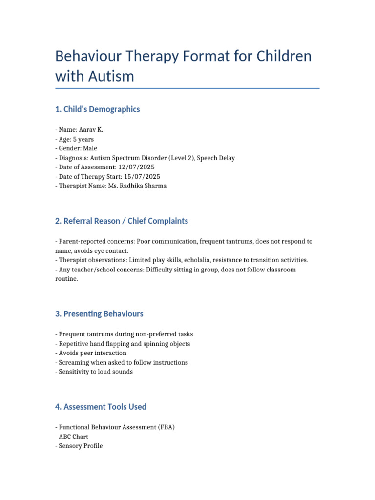 Autism Behavior Therapy Plan for Aarav | PDF | Autism | Reinforcement