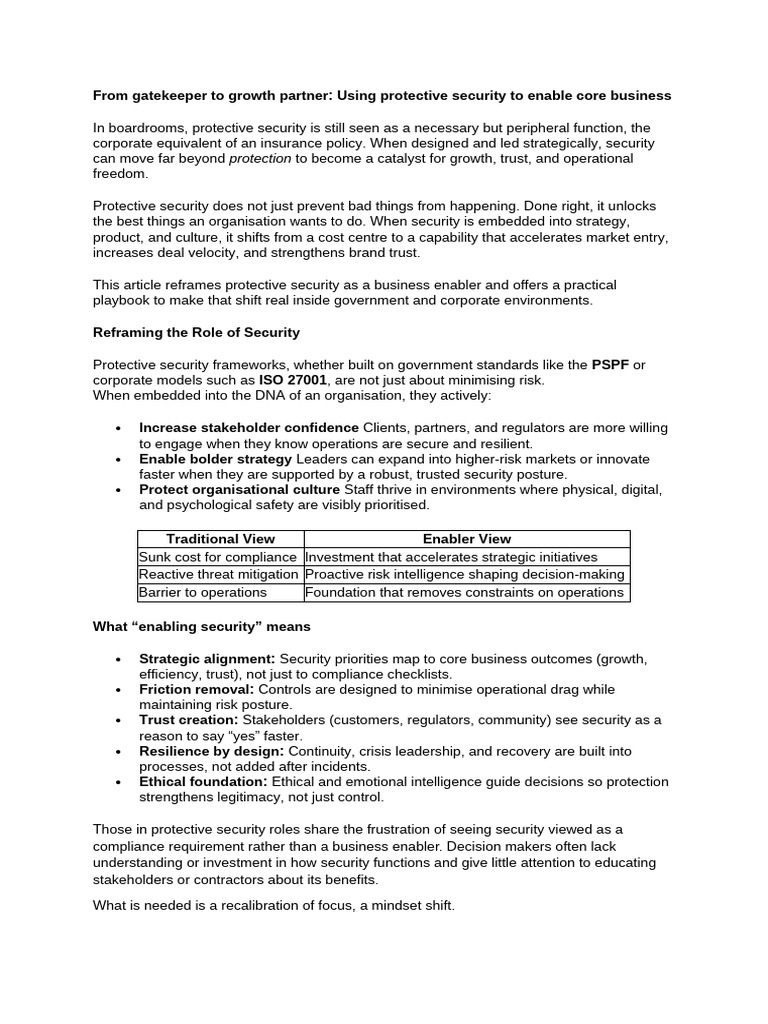 From gatekeeper to growth partner: Using protective security to enable ...