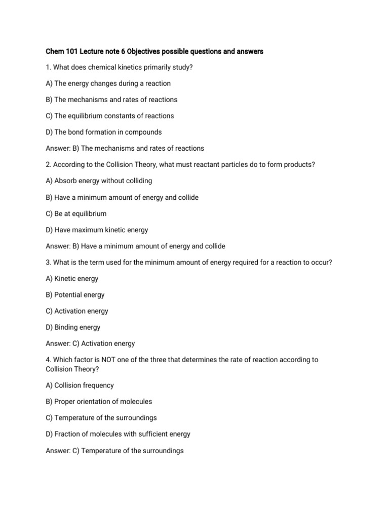 CHM 101 Lecture 6 Q&A | PDF