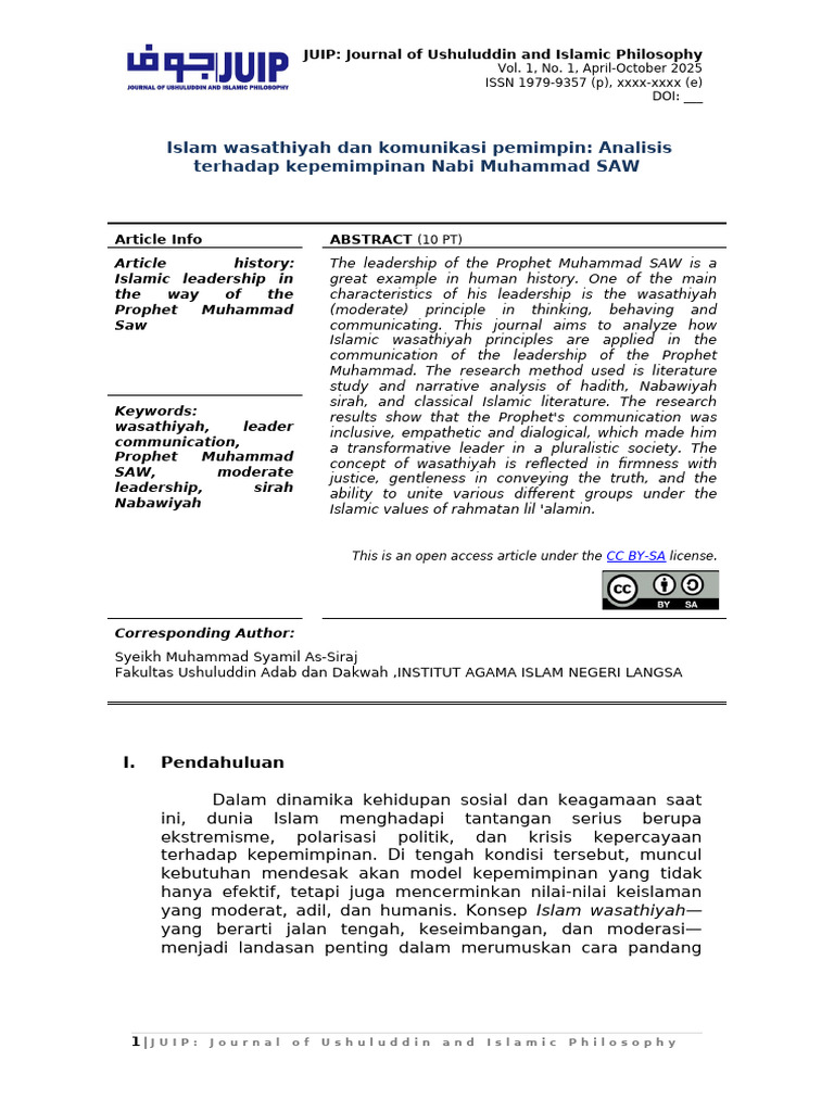 Jurnal - Uas - Syeikh M. Syamil As Siraj Islam Wasathiyah Dan Komunikasi Pemimpin Analisis ...