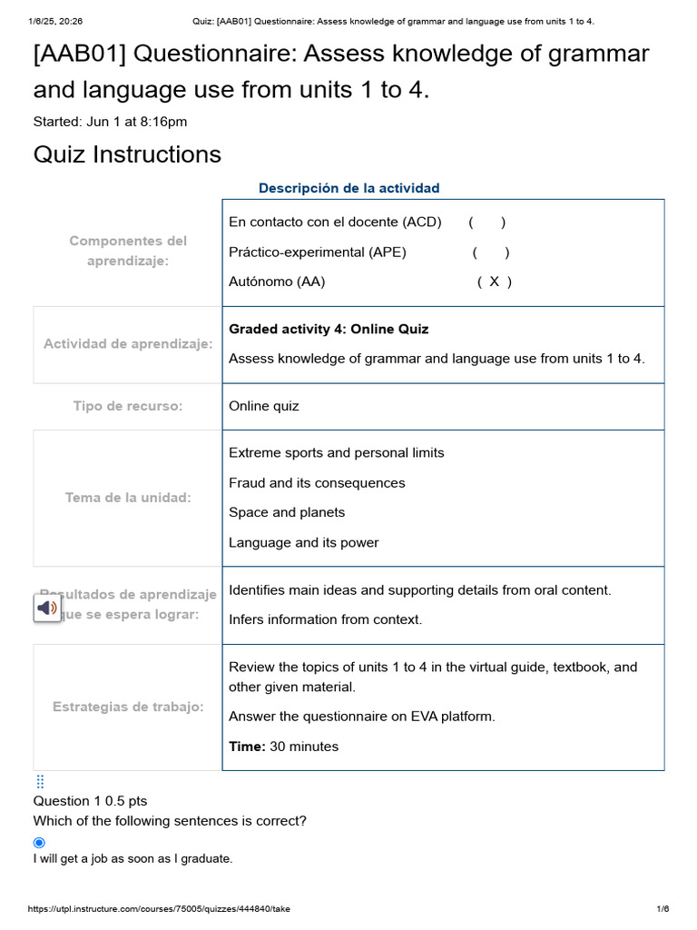 Quiz - (AAB01) Questionnaire - Assess Knowledge of Grammar and Language ...