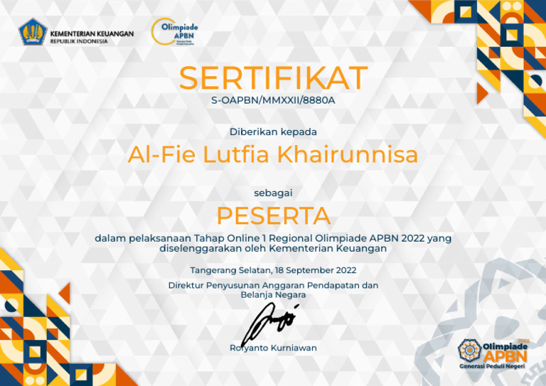 8880A - Sertifikat - Al-Fie Lutfia Khairunnisa | PDF