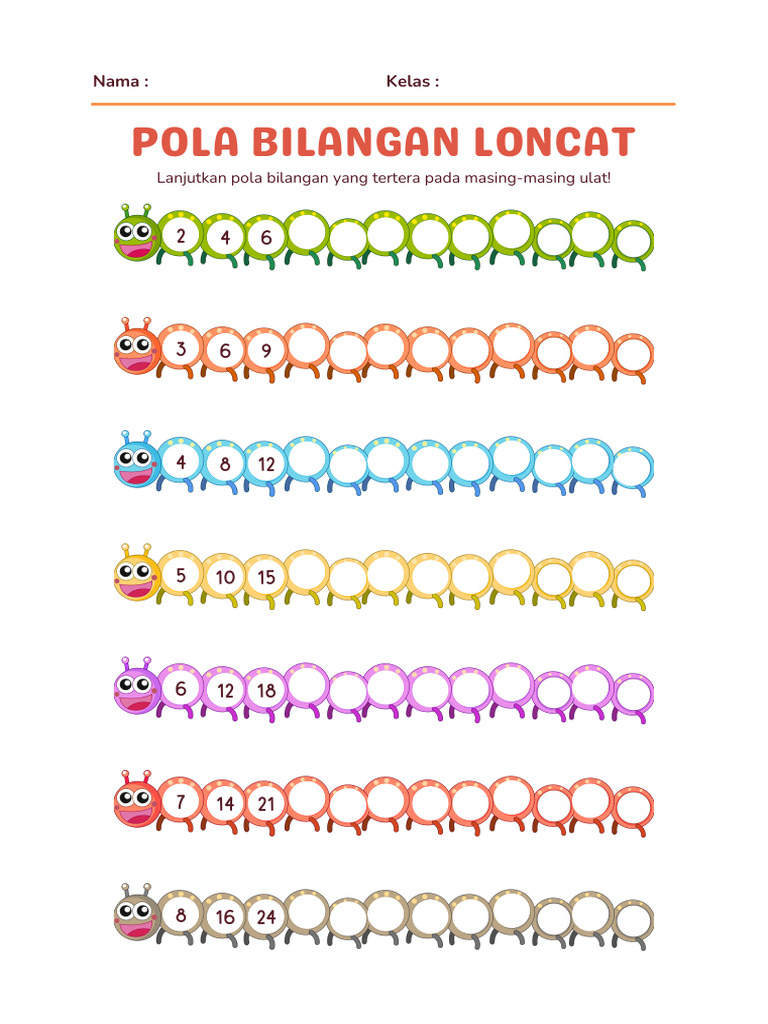 Pola Bilangan Loncat Lembar Kerja Pemainan Matematika Warna Warni ...