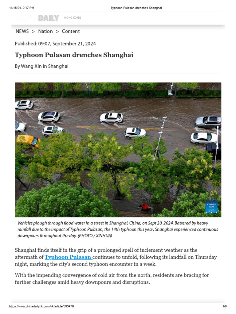 Typhoon Pulasan Drenches Shanghai | PDF | Typhoon | Branches Of Meteorology
