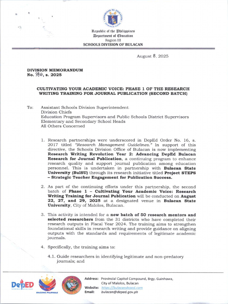 Division Memorandum No 386 S 2025 | PDF