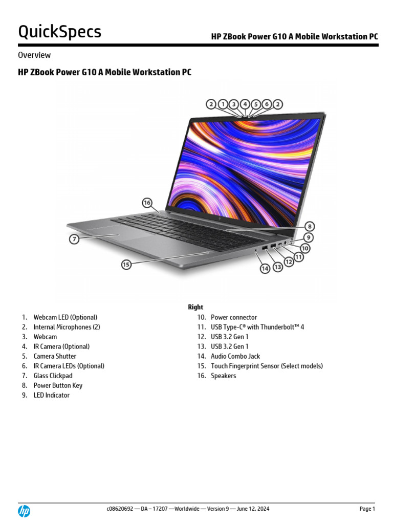 Laptop - Quick Specs For HP Zbook G10 | PDF | Windows 10 | Usb
