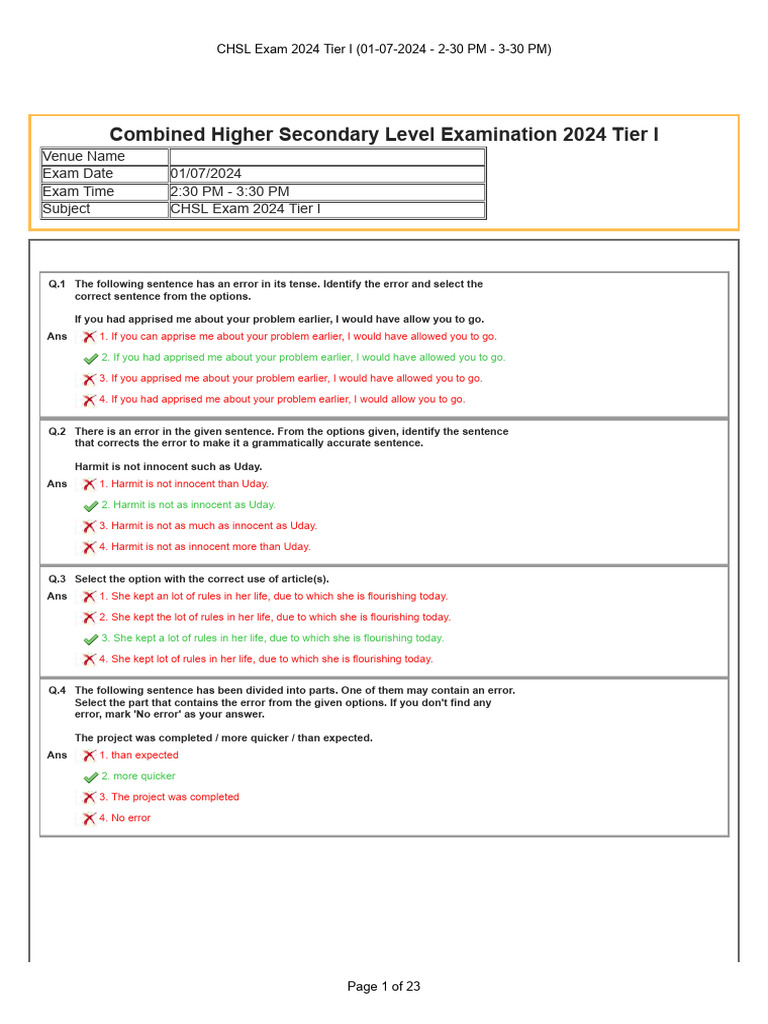 SSC CHSL Question Paper 2024 PDF in Hindi All Shift-44-66 | PDF ...