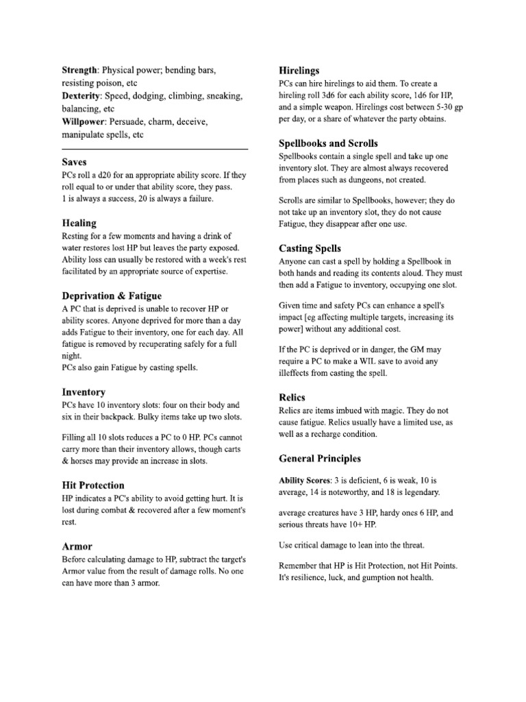 Cairn 2e Cheat Sheet1 | PDF