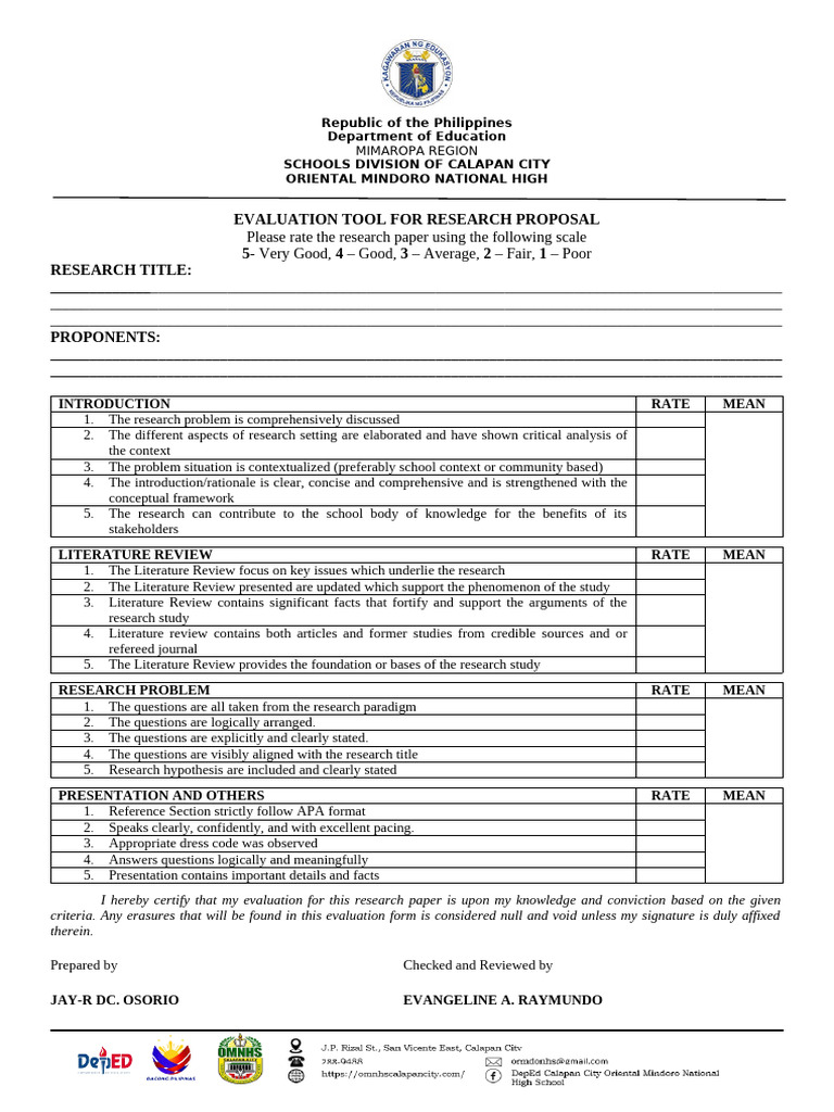 Research Proposal Evaluation Tool | PDF | Evaluation | Inquiry