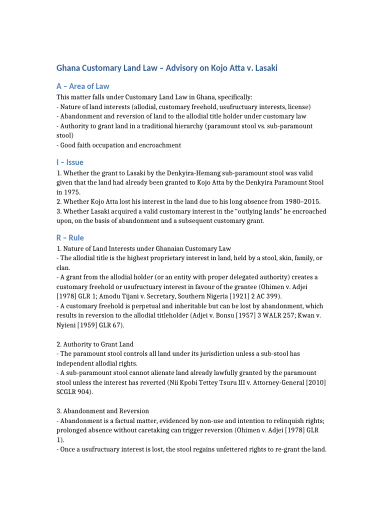 Customary Land Law: Kojo Atta Case Analysis | PDF | Natural Resources ...