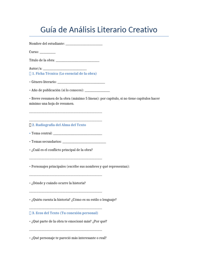 Guía Análisis Literario Creativo Secundaria | PDF