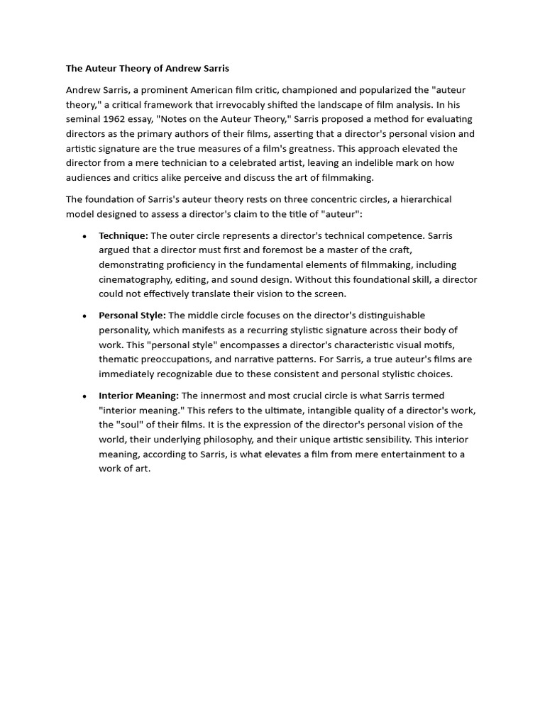 The Auteur Theory of Andrew Sarris | PDF