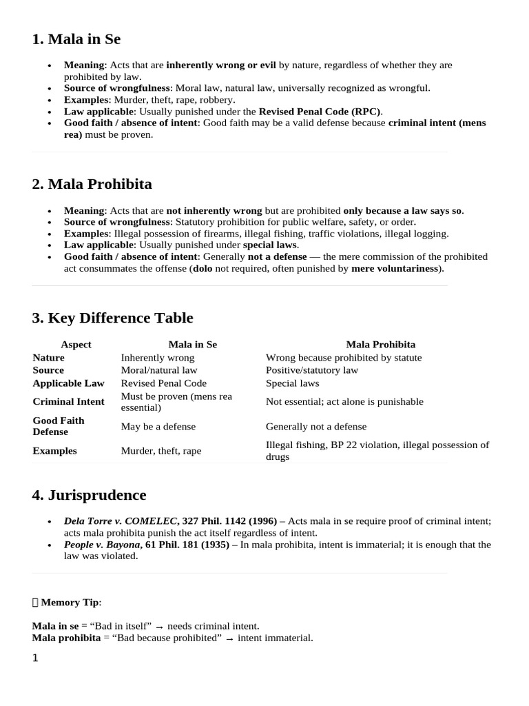 Understanding Mala in Se vs. Mala Prohibita | PDF | Murder | Crimes