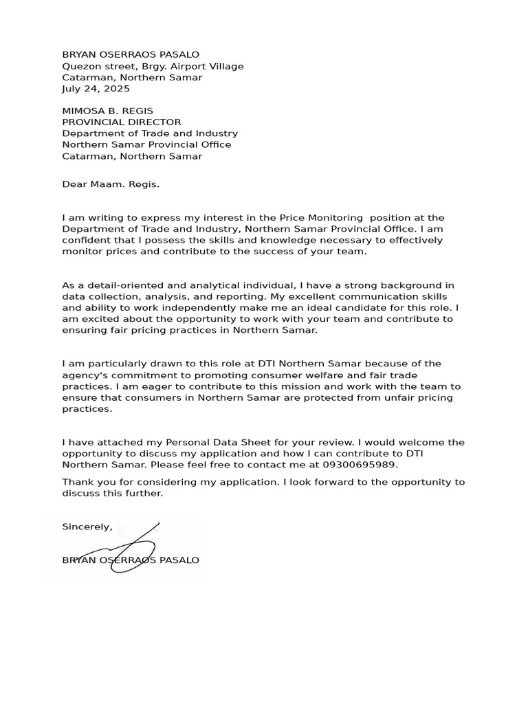 Application Letter Dti | PDF