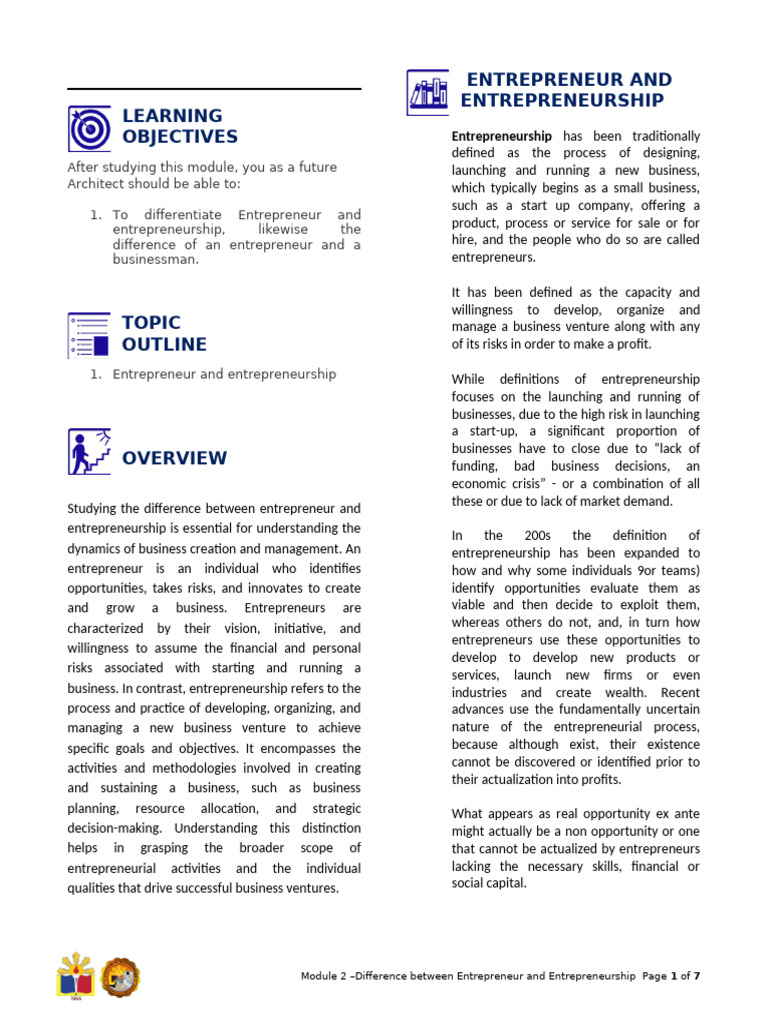Distinction Between Entrepreneur and Entrepreneurship | PDF ...