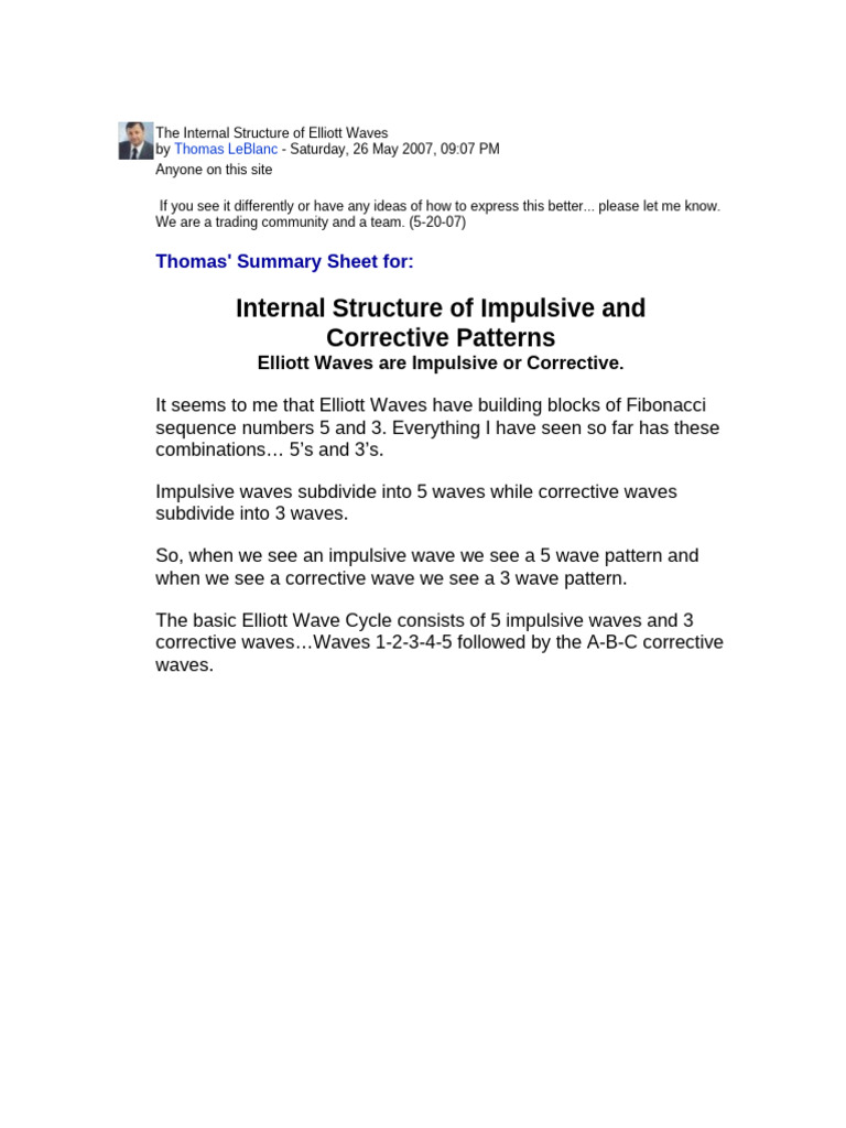 Summary Sheet - The Internal Structure of Elliott Waves | PDF