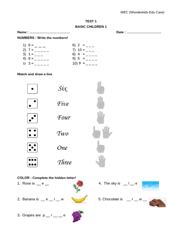 Basic Children’s Test: Numbers & Colors | PDF