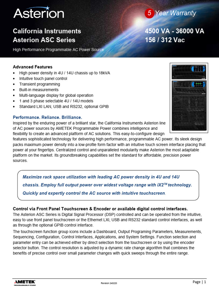 Asterion ASC Series AC Power Source | PDF | Power Supply | Alternating ...