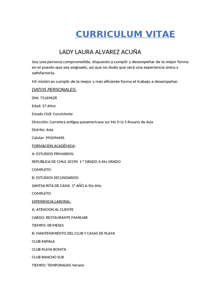 Currículum Vitae de Lady Laura Álvarez | PDF
