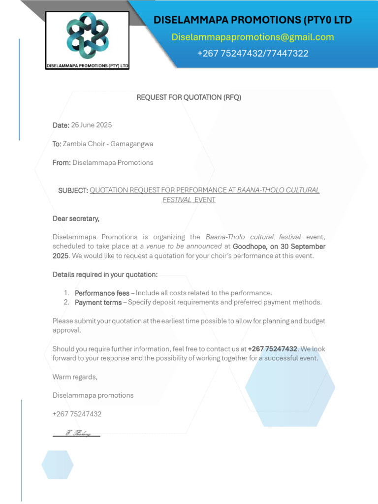 Quotation Request for Choir Performance | PDF