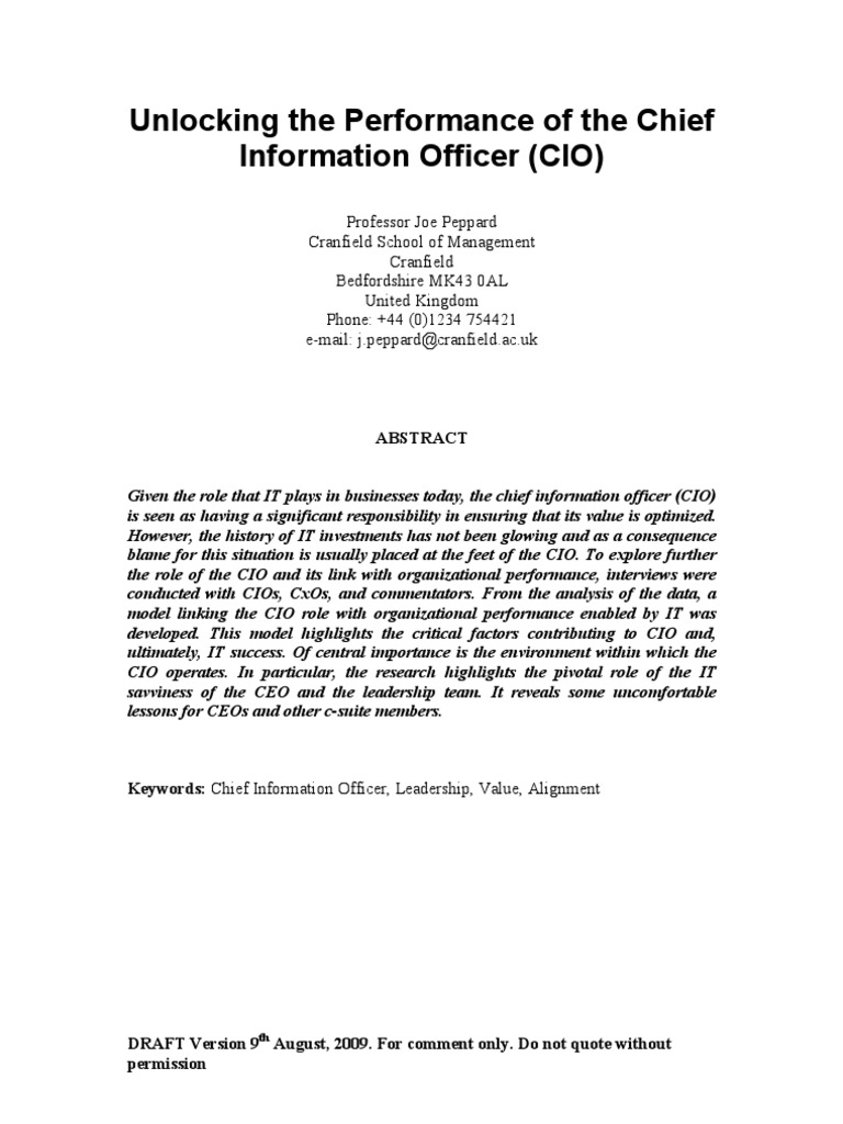 Unlocking The Performance of The Chief Information Officer (CIO) | PDF ...