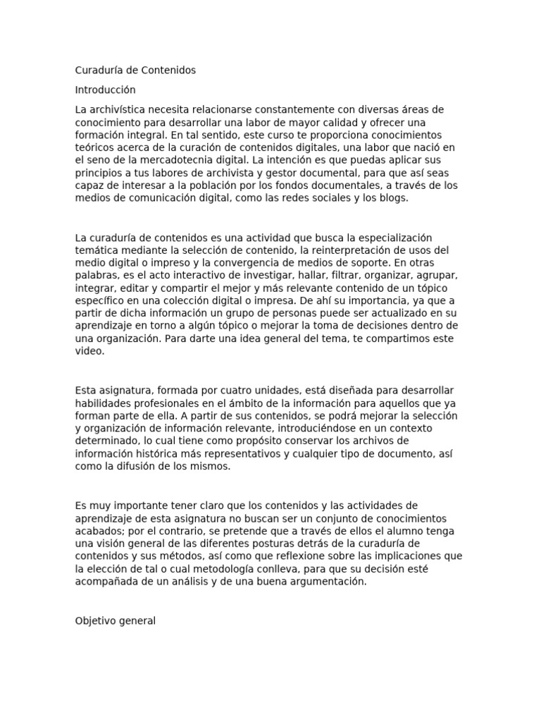 Curaduría de Contenidos para Archivistas | PDF | Información
