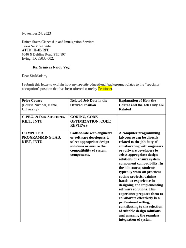 H-1B RFE Response: Educational Relevance | PDF | Usability | System