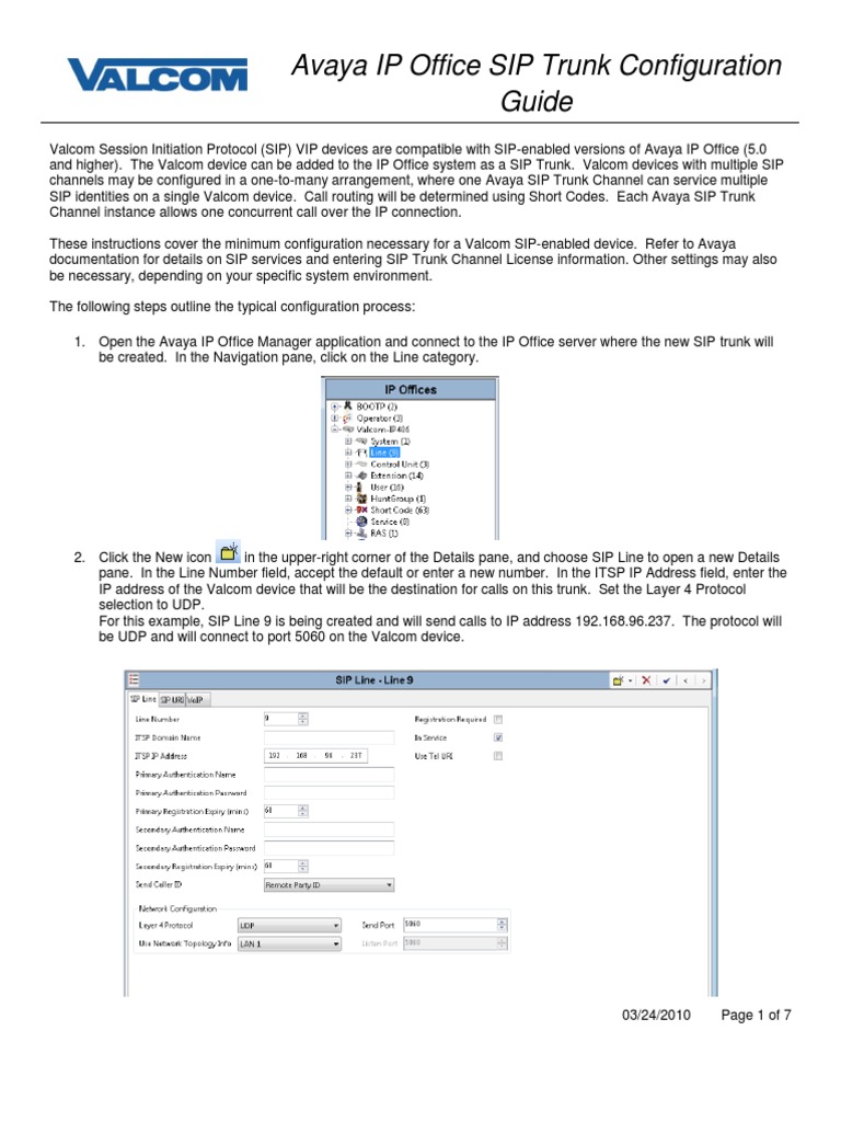 Avaya IPOffice SIP Trunk Configuration Guide | PDF | Session Initiation Protocol | Port ...