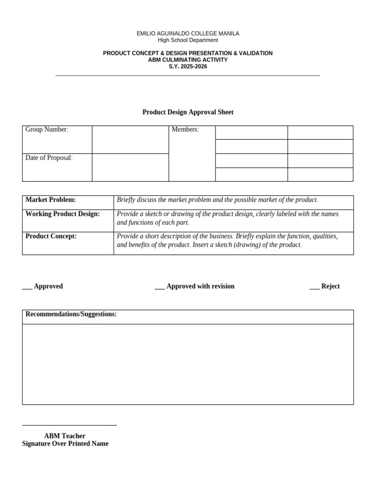 Product Design Approval Sheet | PDF