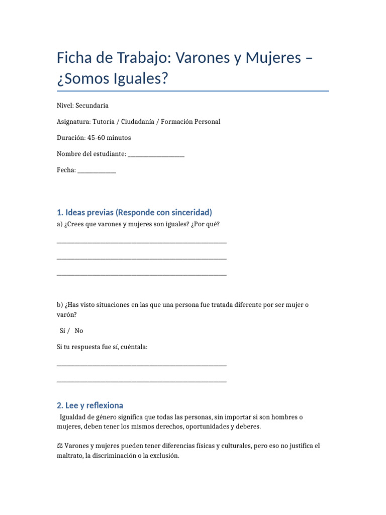 Actividades de Igualdad para Niños | PDF | Igualdad de género ...