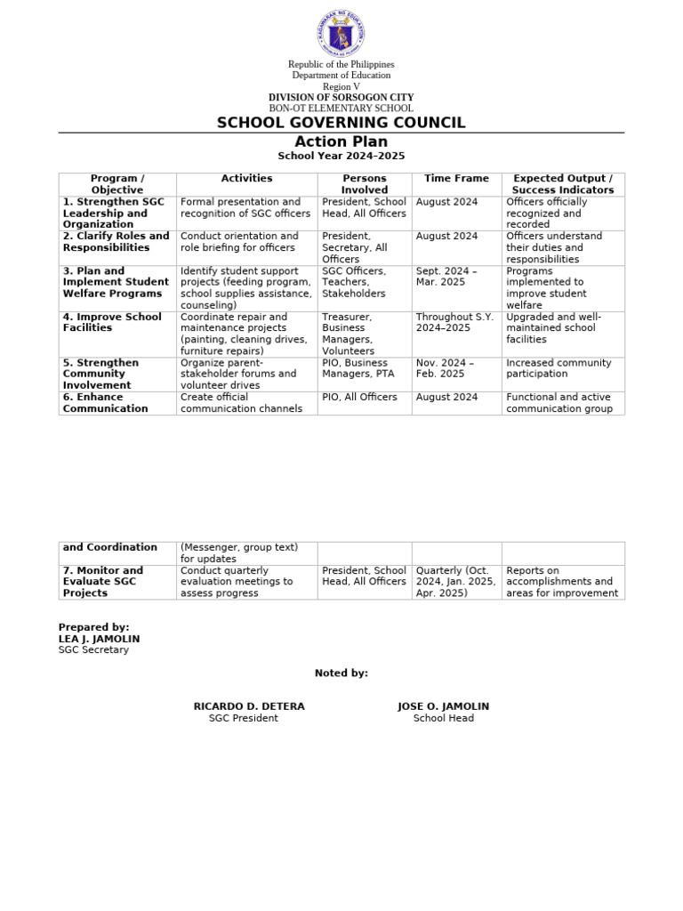 SGC Action Plan 2024-2025 | PDF