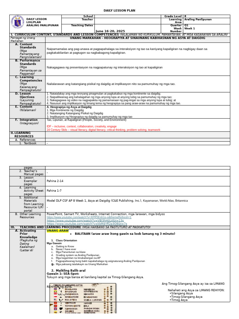 Ap 8 - 1ST Quarter - Week 1 | PDF