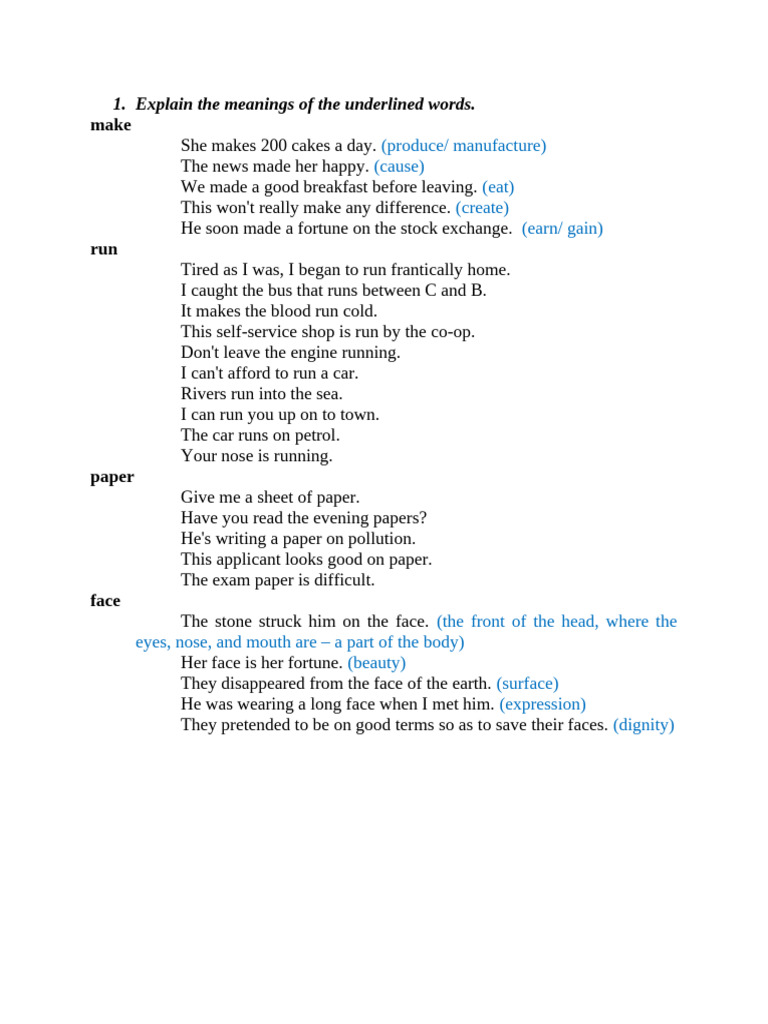 Exercises On Polysemy | PDF